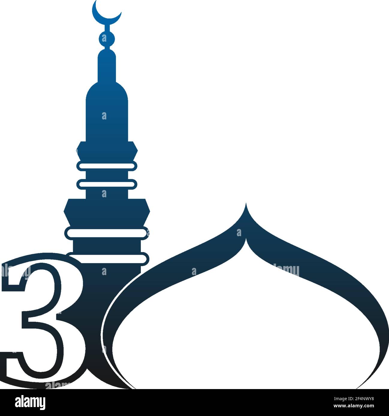 Number 3 logo icon with mosque design illustration vector Stock Vector ...