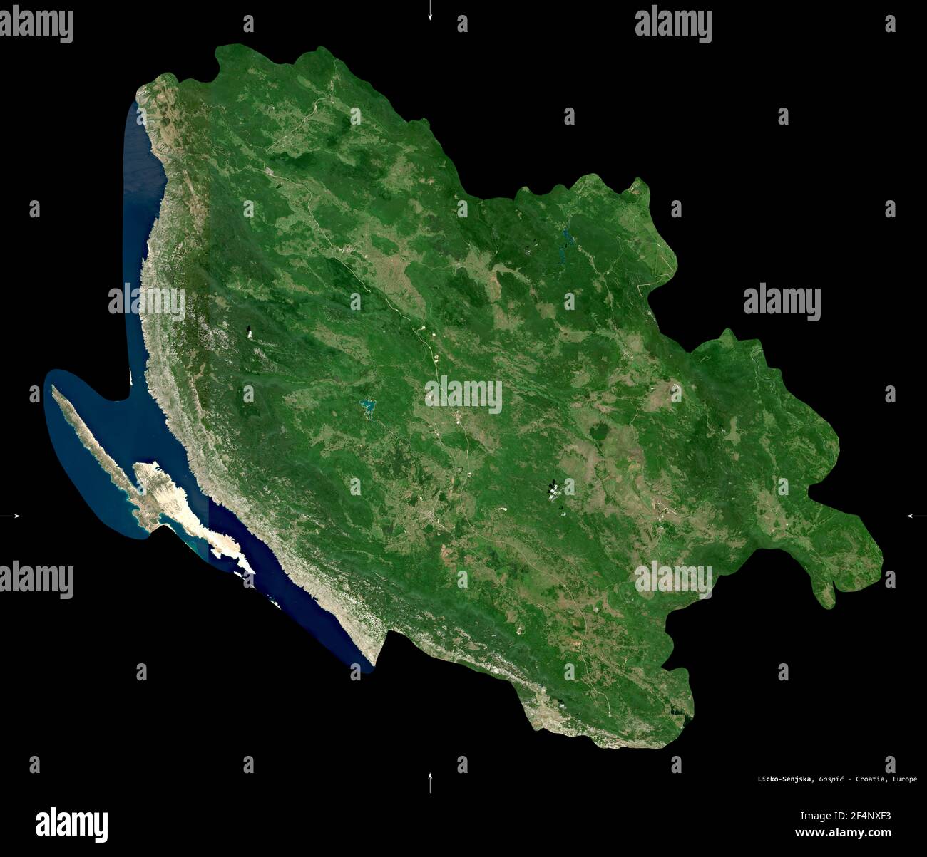 Licko-Senjska, county of Croatia. Sentinel-2 satellite imagery. Shape ...