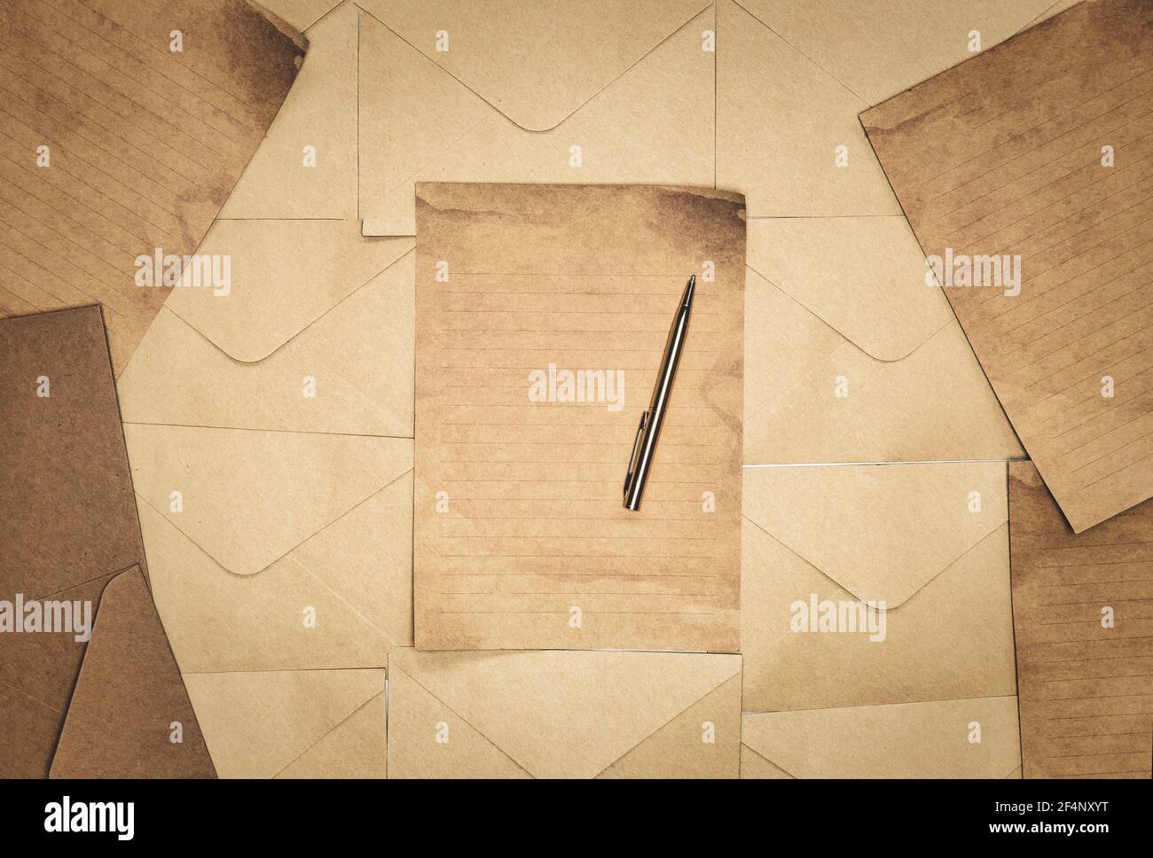 Vintage old brown envelope and paper background texture top view, Flat ...