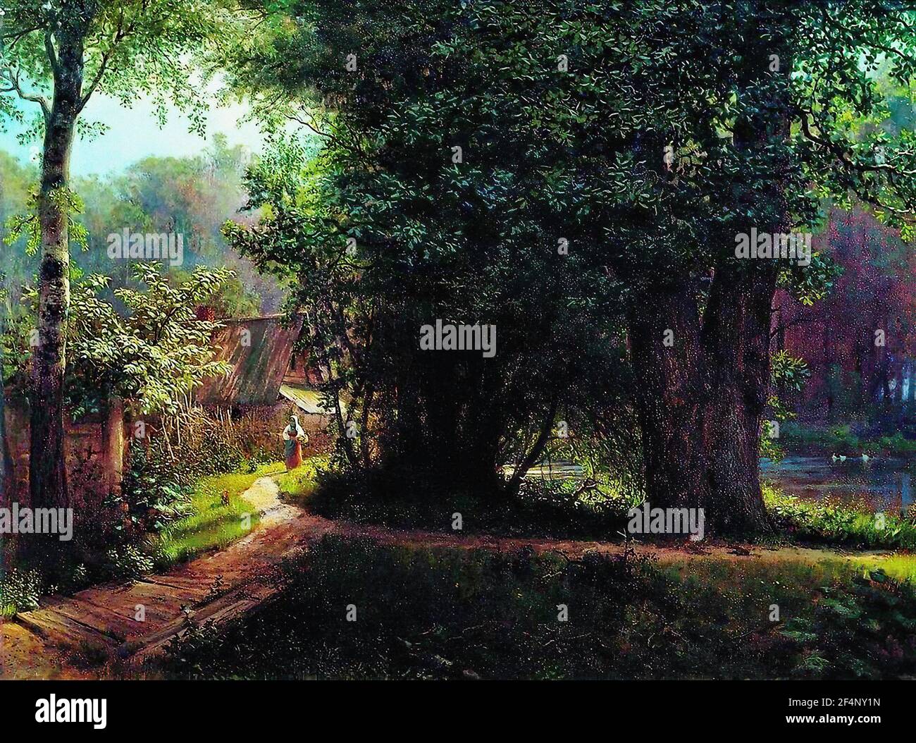 Lev Lagorio - Landscape with Trees Houses River 1878 Stock Photo - Alamy