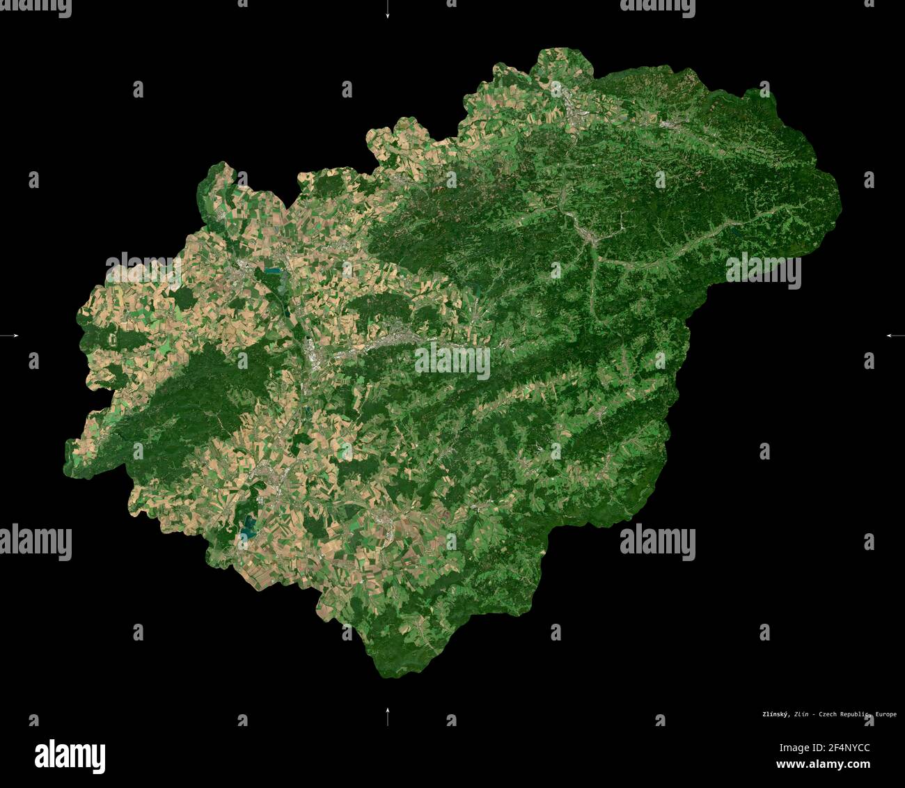 Zlinsky, region of Czech Republic. Sentinel-2 satellite imagery. Shape ...