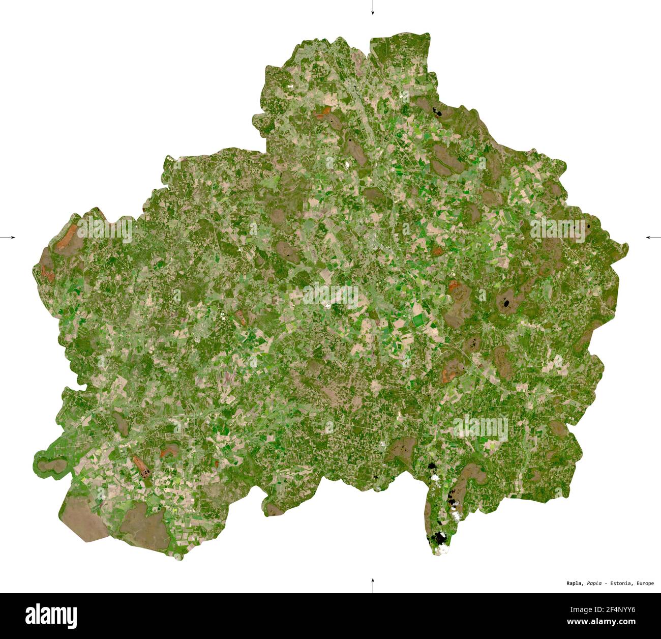Rapla, county of Estonia. Sentinel-2 satellite imagery. Shape isolated ...