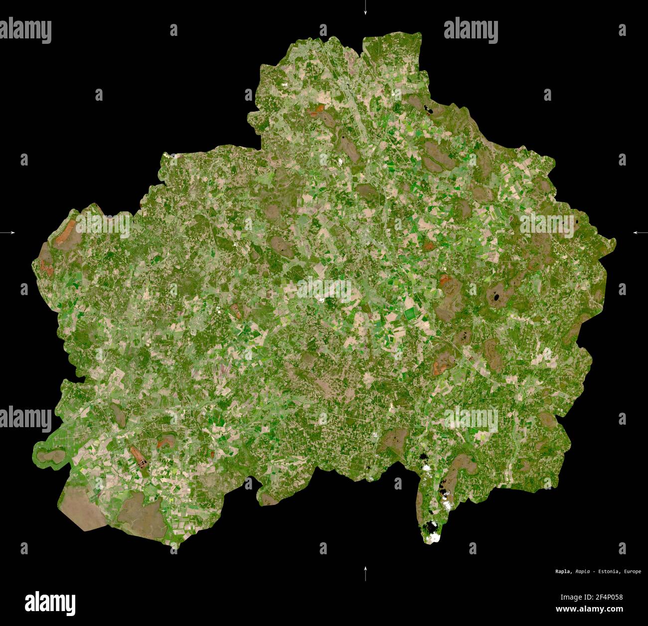 Rapla, county of Estonia. Sentinel-2 satellite imagery. Shape isolated ...