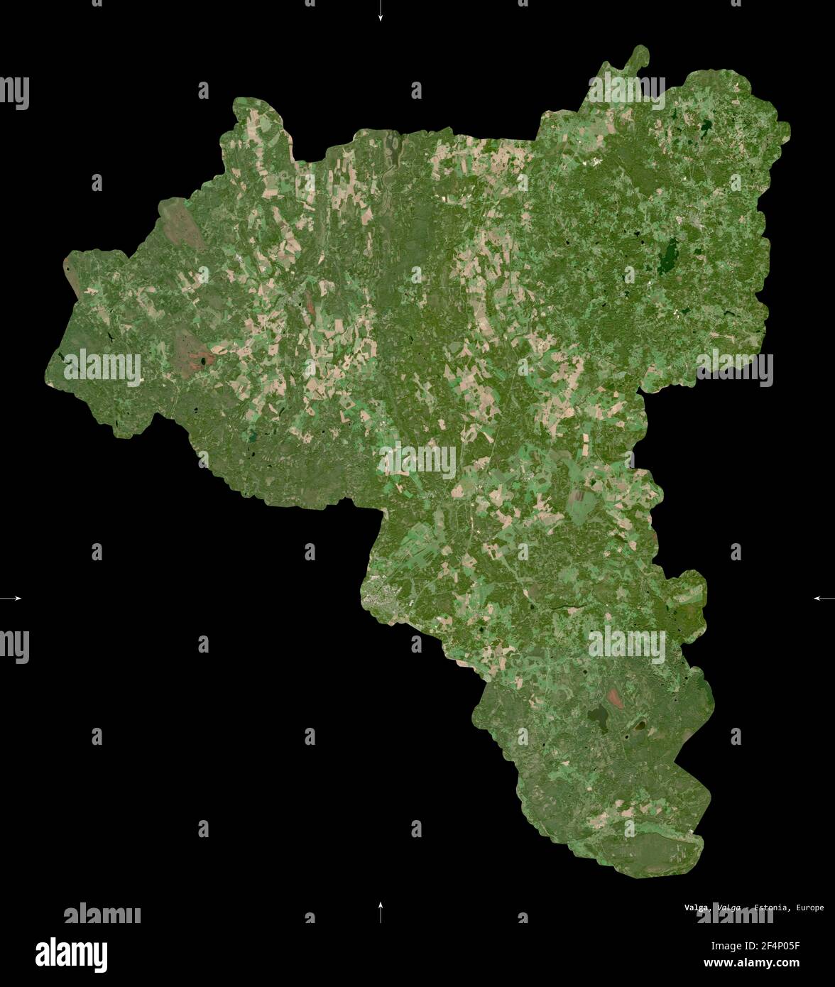 Valga, county of Estonia. Sentinel-2 satellite imagery. Shape isolated ...