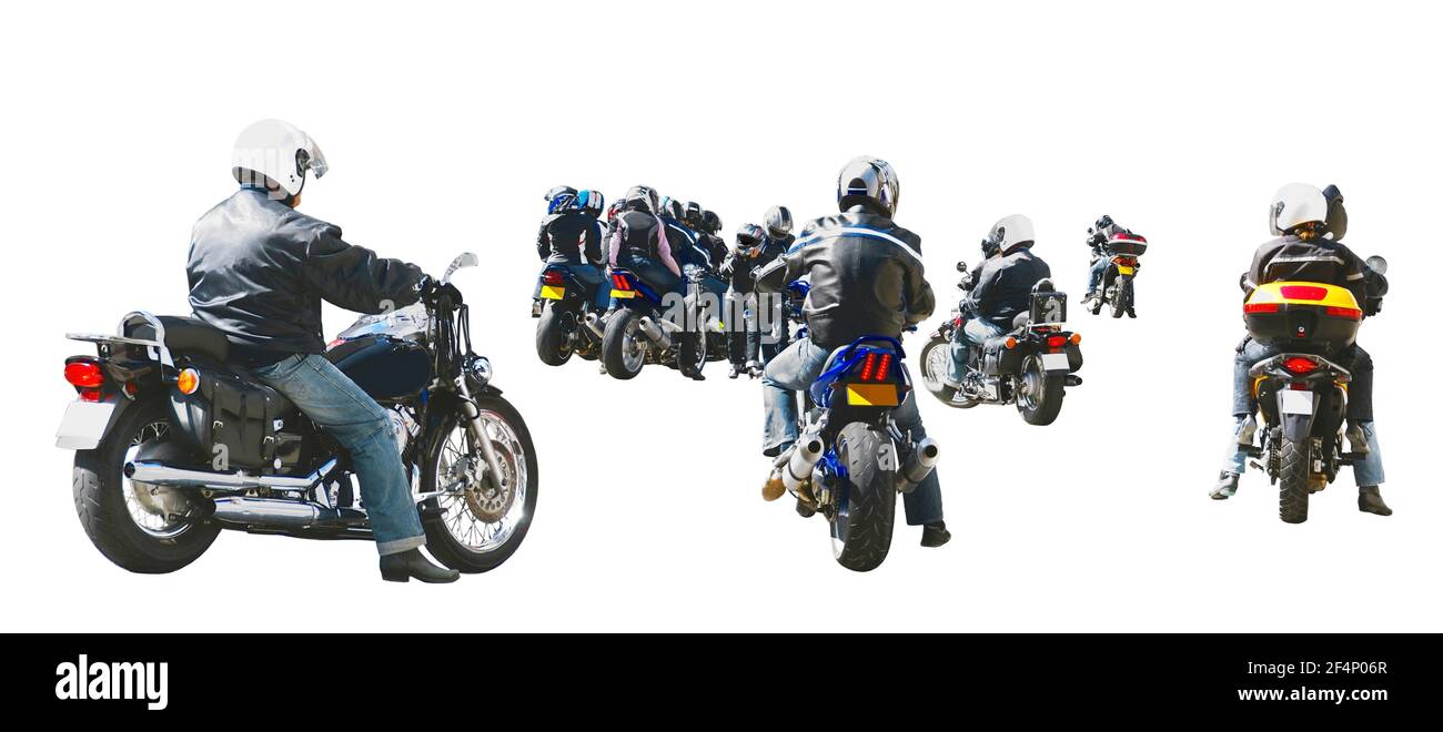 Group of motorcyclists isolated on white background Stock Photo - Alamy