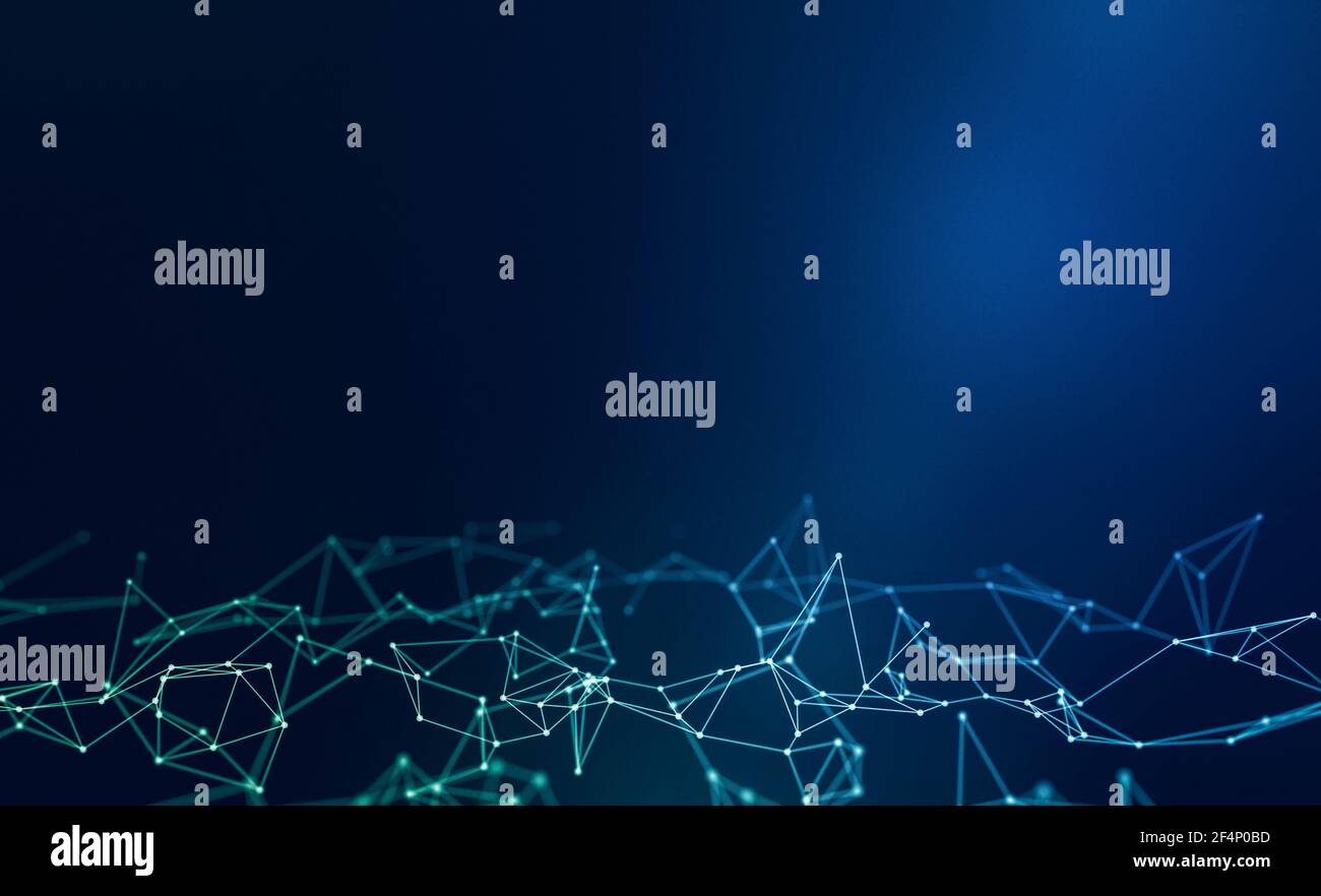 Abstract geometric plexus background the wave blue and green with triangular cells connections ...