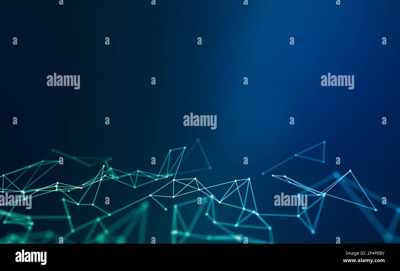 Abstract Geometric Plexus Background With Dots Connecting In Blue And Green With Triangular