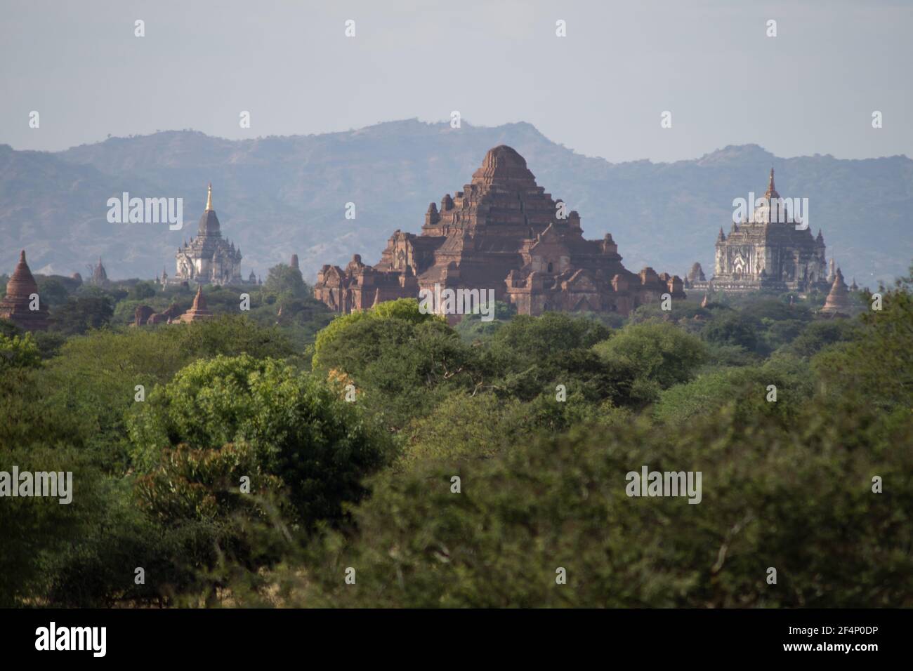 BAGAN, NYAUNG-U, MYANMAR - 3 JANUARY 2020: The top of old and ...