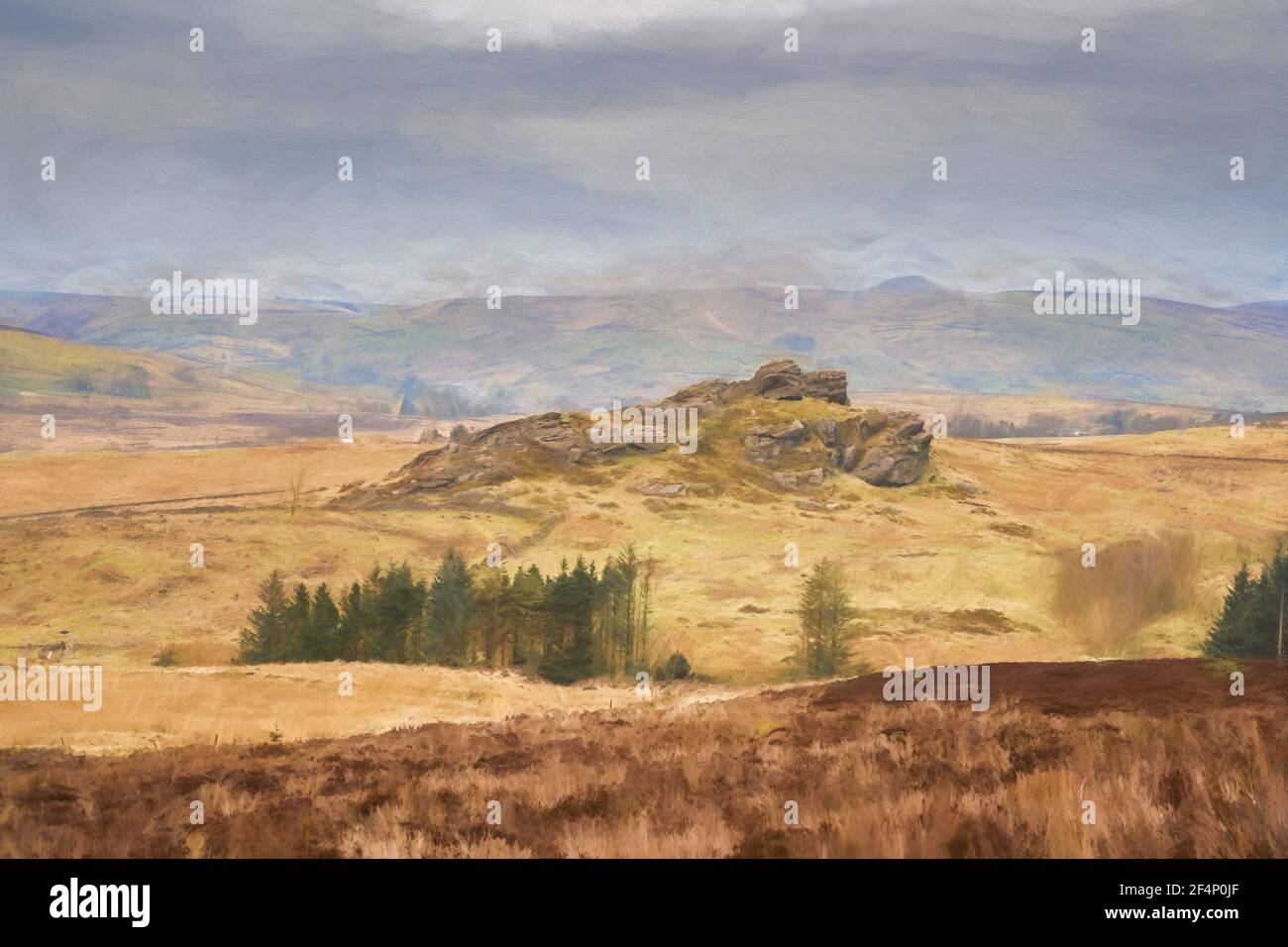 Digital painting of baldstone, and Gib Torr looking towards the Roaches ...