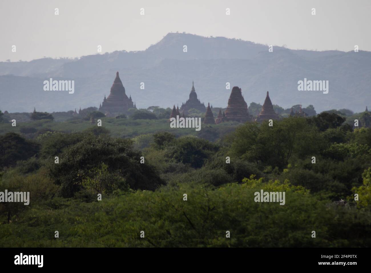 BAGAN, NYAUNG-U, MYANMAR - 3 JANUARY 2020: The top of old and ...