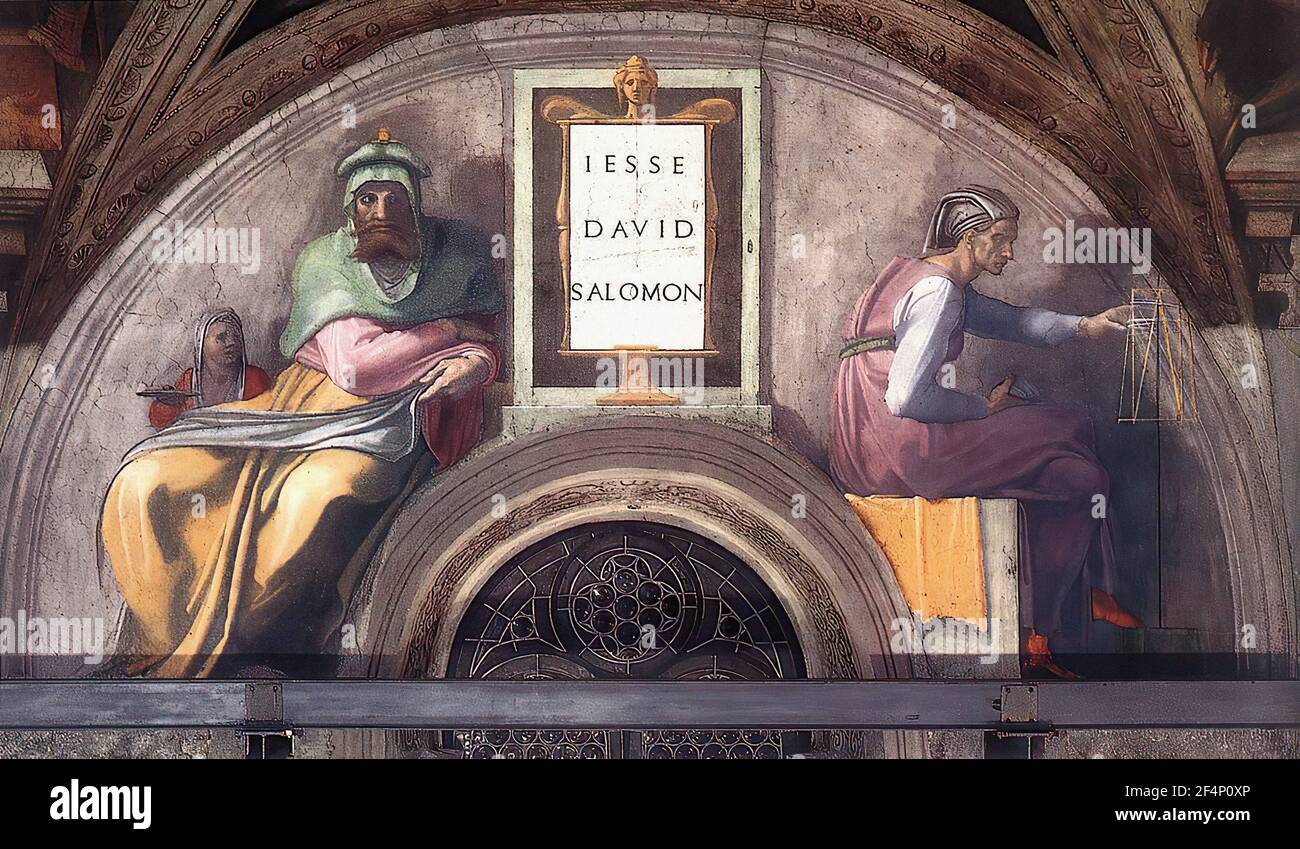 Michelangelo - Lunette XI Jesse David Solomon Sistine Chapel 1511 Stock ...