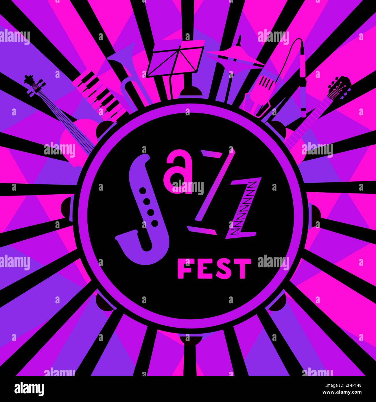 Jazz Fest Musical instruments bright neon color vector icon Stock ...