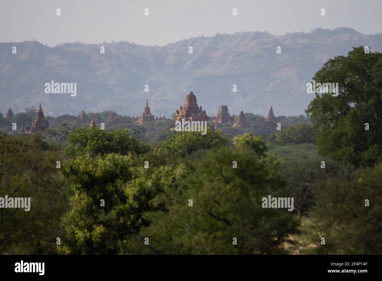 BAGAN, NYAUNG-U, MYANMAR - 3 JANUARY 2020: The top of old and ...