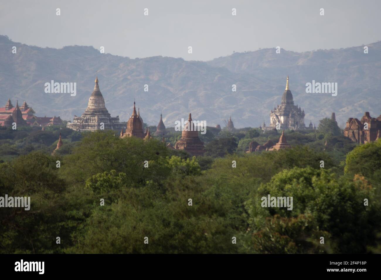 BAGAN, NYAUNG-U, MYANMAR - 3 JANUARY 2020: The top of old and ...