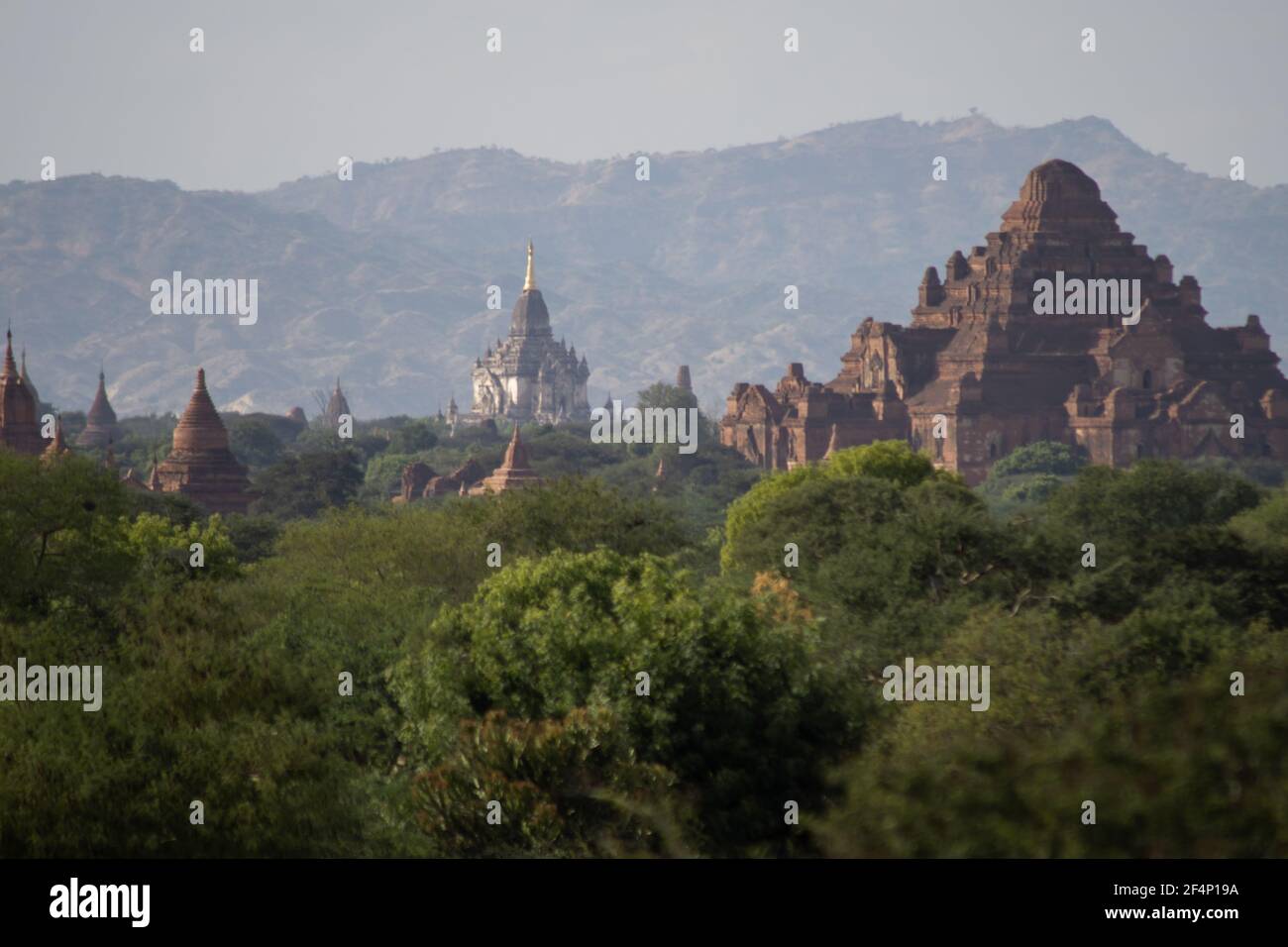 BAGAN, NYAUNG-U, MYANMAR - 3 JANUARY 2020: The top of old and ...