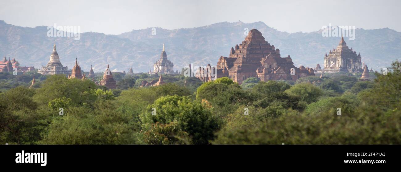 BAGAN, NYAUNG-U, MYANMAR - 3 JANUARY 2020: The top of old and ...
