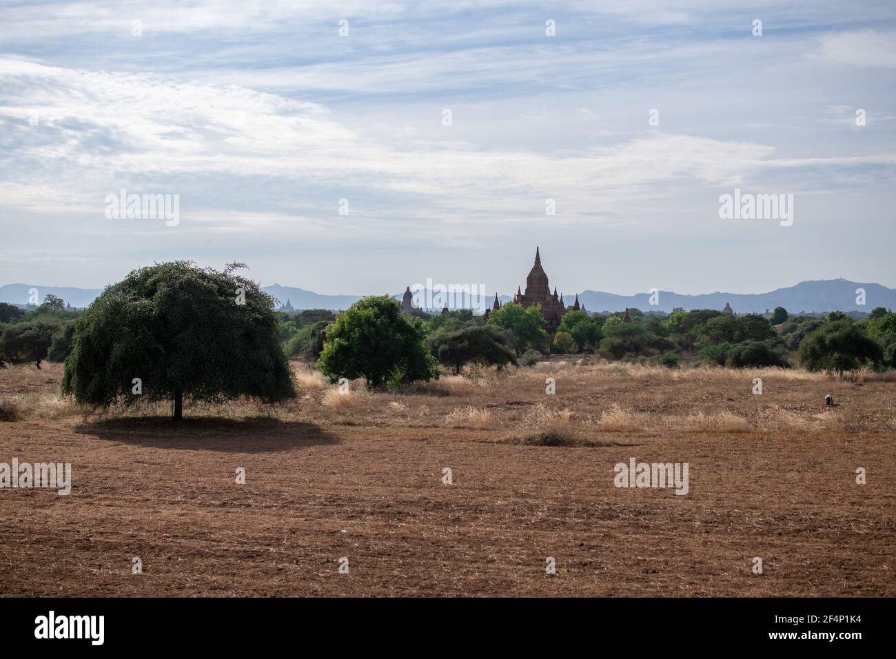 BAGAN, NYAUNG-U, MYANMAR - 3 JANUARY 2020: The top of old and ...