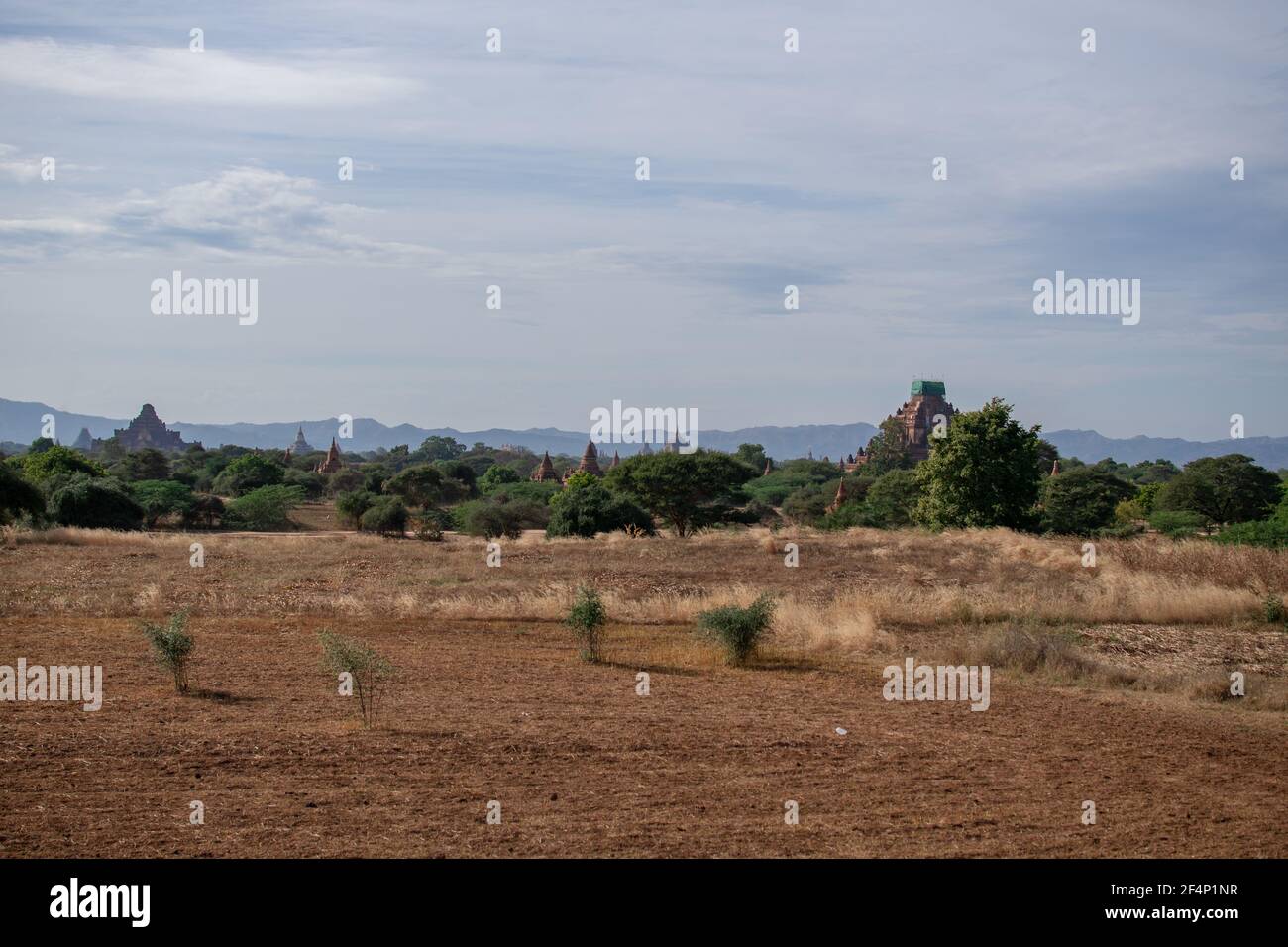 BAGAN, NYAUNG-U, MYANMAR - 3 JANUARY 2020: The top of old and ...