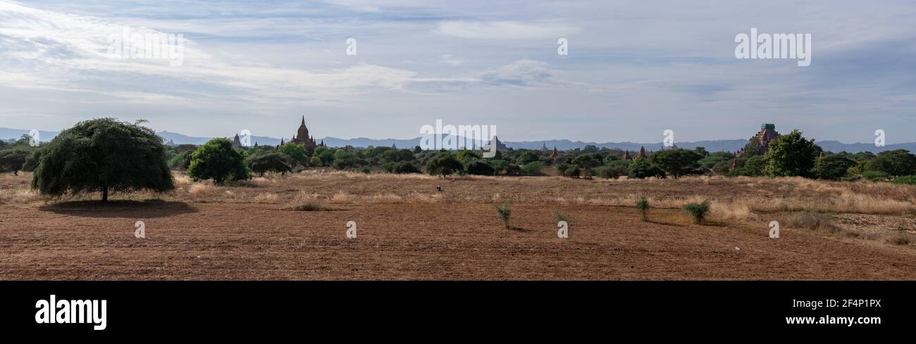 BAGAN, NYAUNG-U, MYANMAR - 3 JANUARY 2020: The top of old and ...