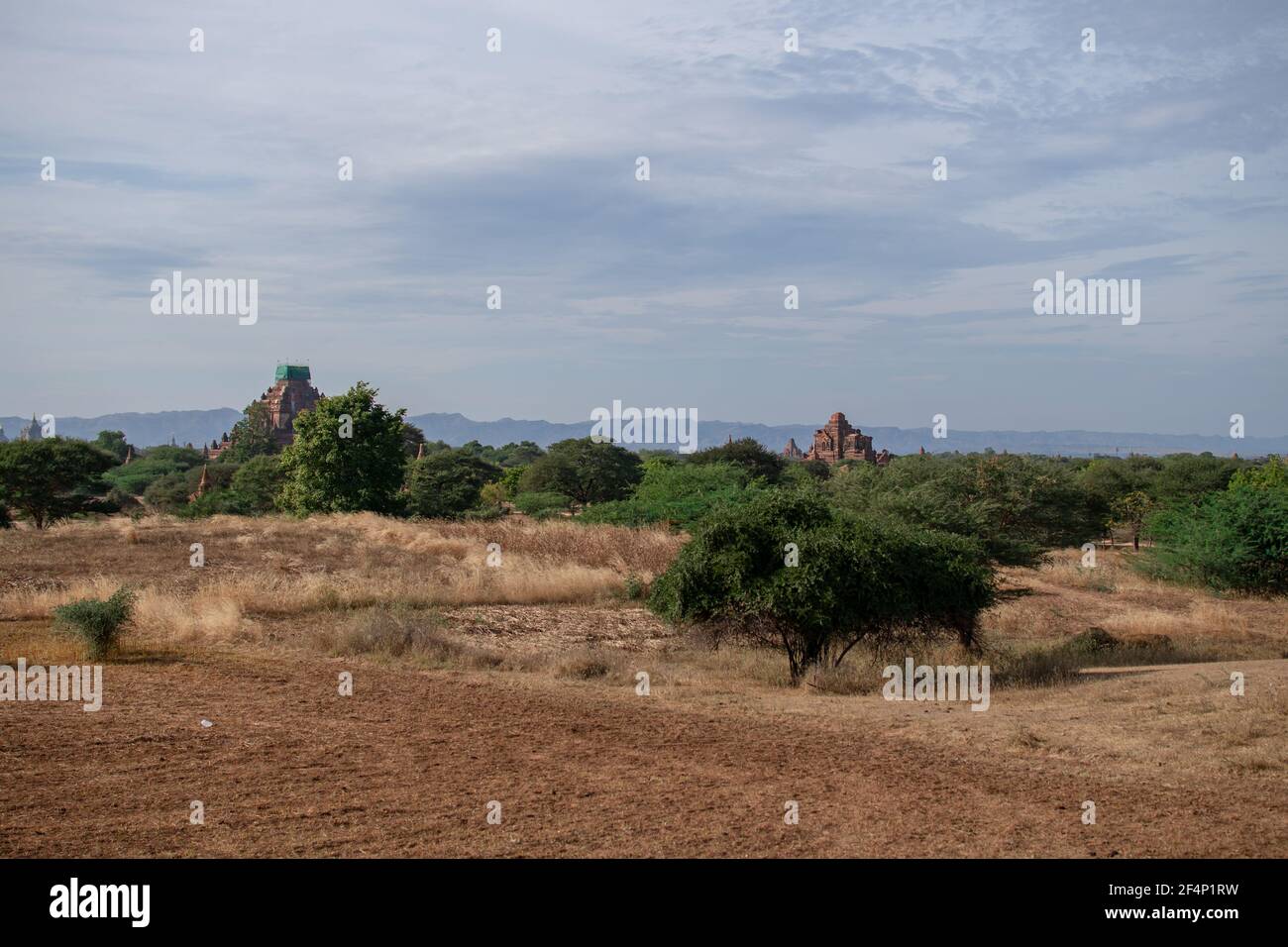 BAGAN, NYAUNG-U, MYANMAR - 3 JANUARY 2020: The top of old and ...