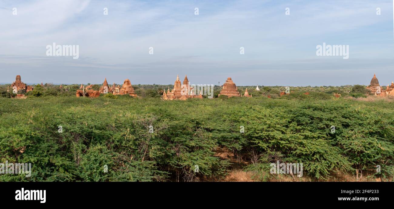 BAGAN, NYAUNG-U, MYANMAR - 3 JANUARY 2020: The top of old and ...