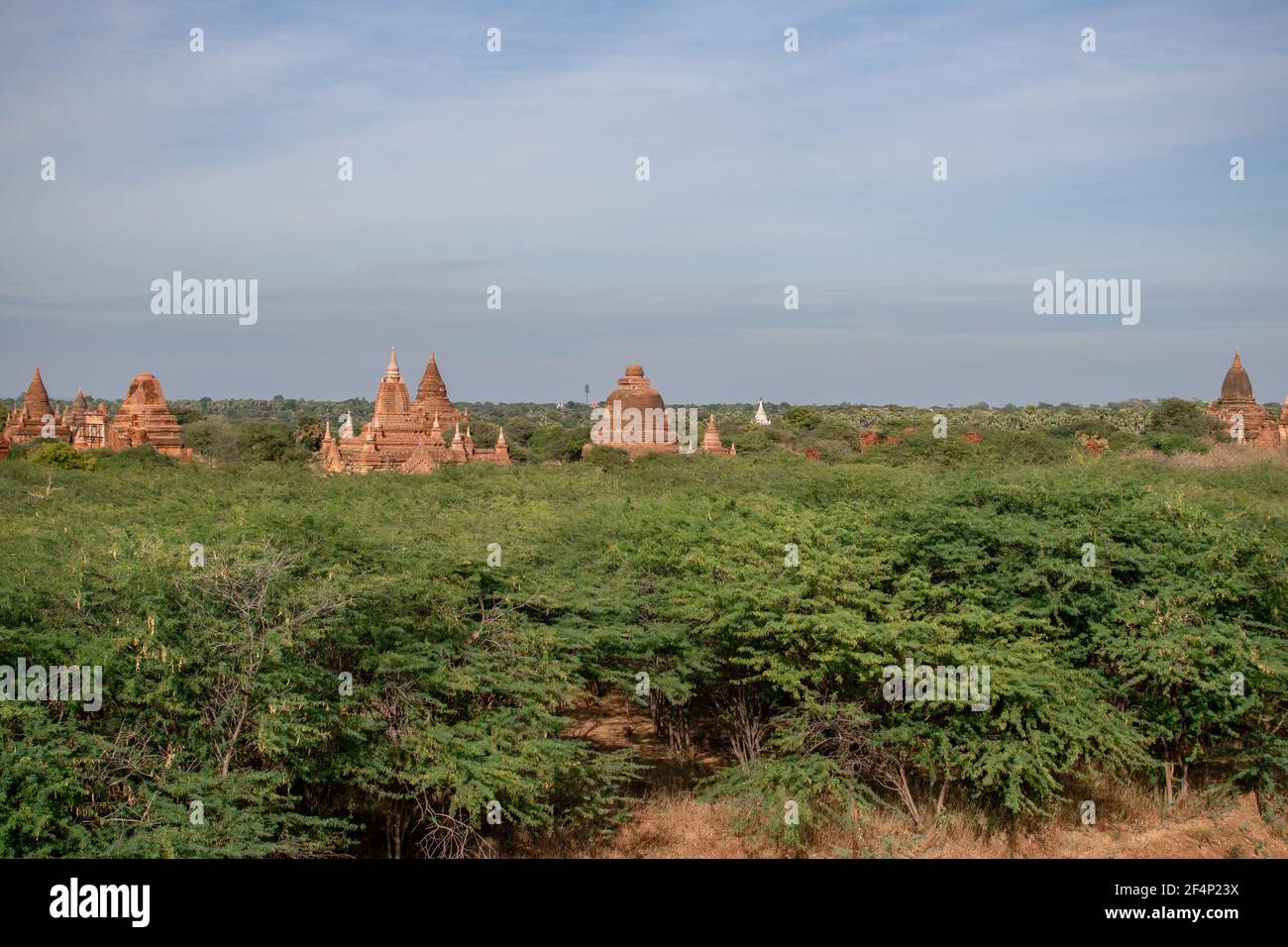BAGAN, NYAUNG-U, MYANMAR - 3 JANUARY 2020: The top of old and ...