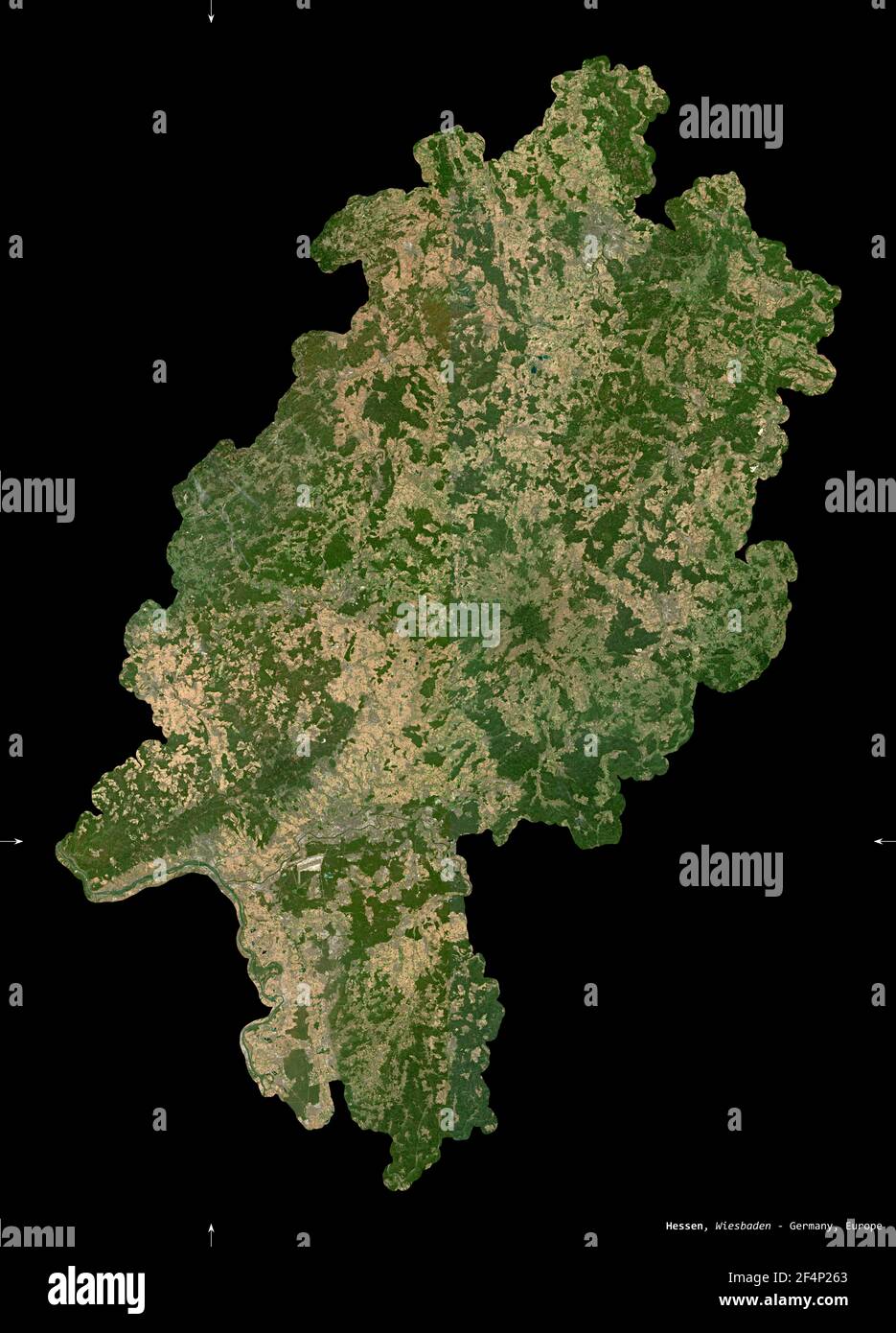 Hessen, state of Germany. Sentinel-2 satellite imagery. Shape isolated ...