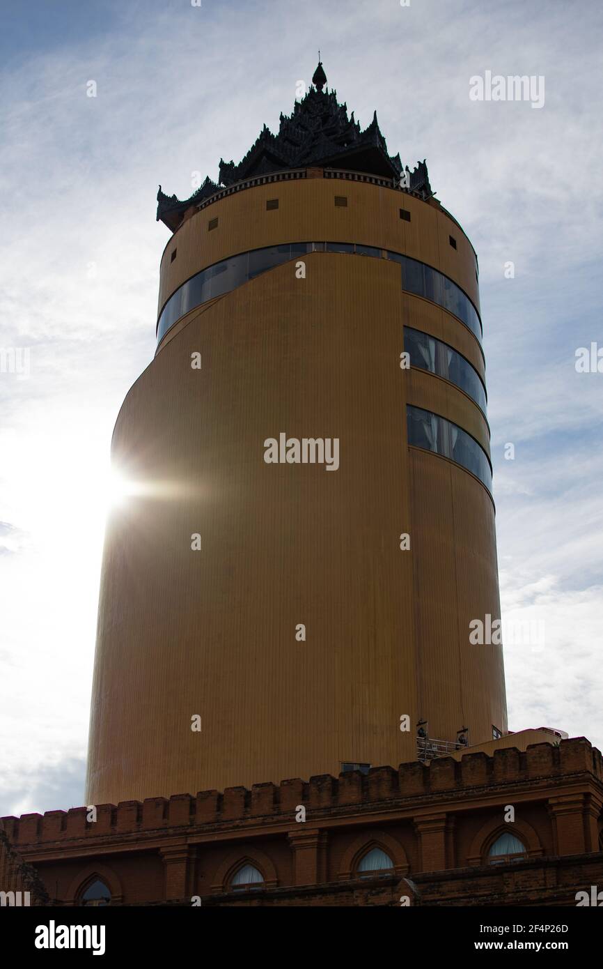BAGAN, NYAUNG-U, MYANMAR - 3 JANUARY 2020: Looking up at the tall Nan ...
