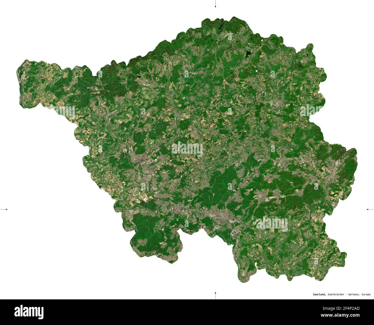 Saarland, state of Germany. Sentinel-2 satellite imagery. Shape ...