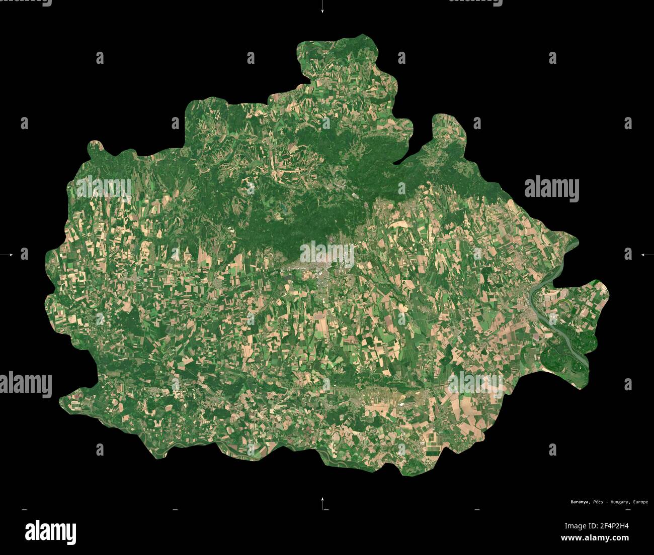 Baranya, county of Hungary. Sentinel-2 satellite imagery. Shape ...