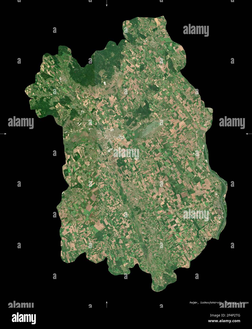 Fejer, county of Hungary. Sentinel-2 satellite imagery. Shape isolated ...