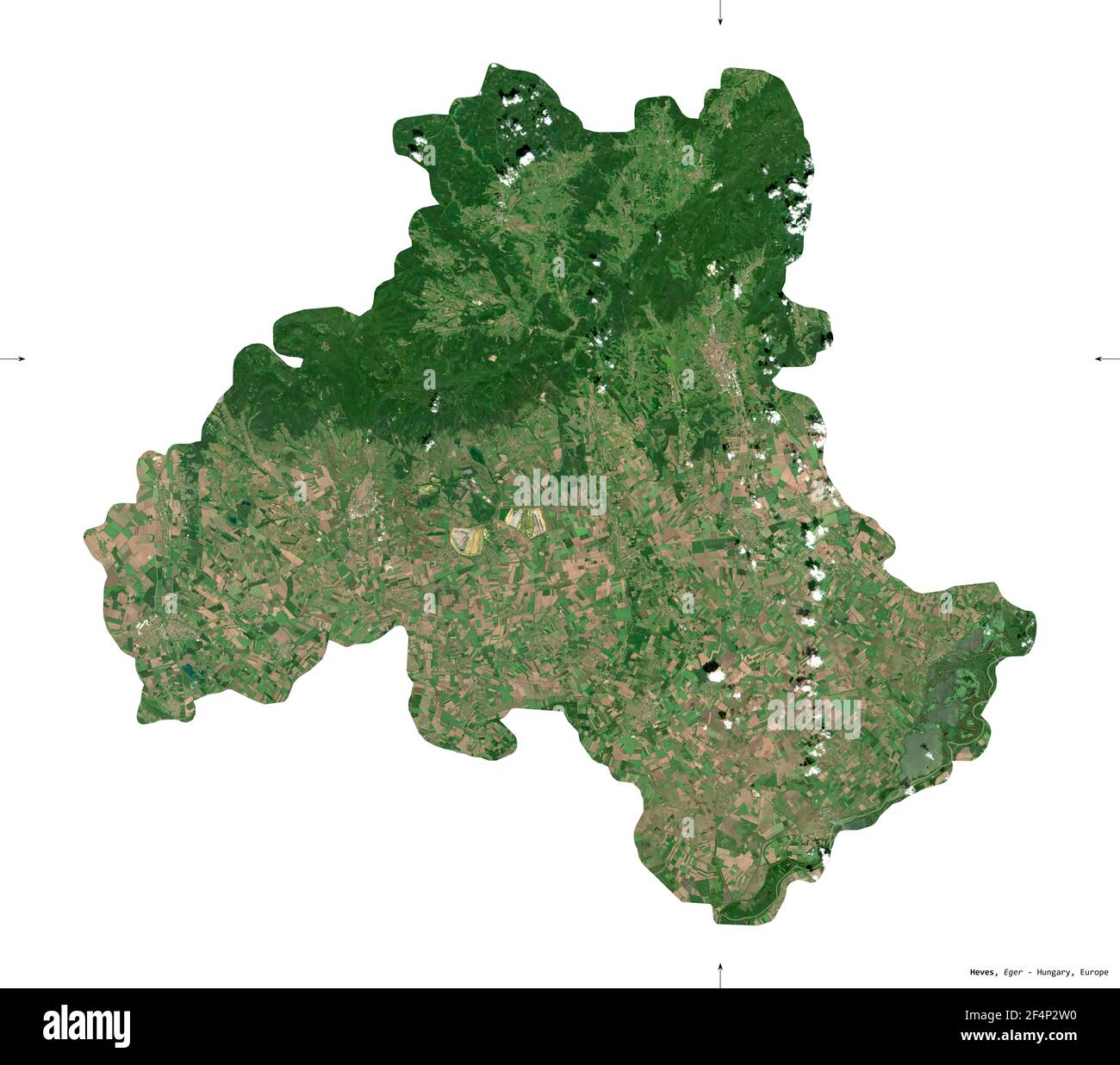 Heves, county of Hungary. Sentinel-2 satellite imagery. Shape isolated ...