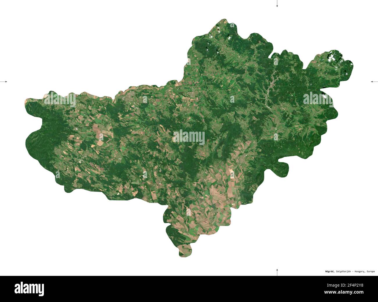 Nograd, county of Hungary. Sentinel-2 satellite imagery. Shape isolated ...
