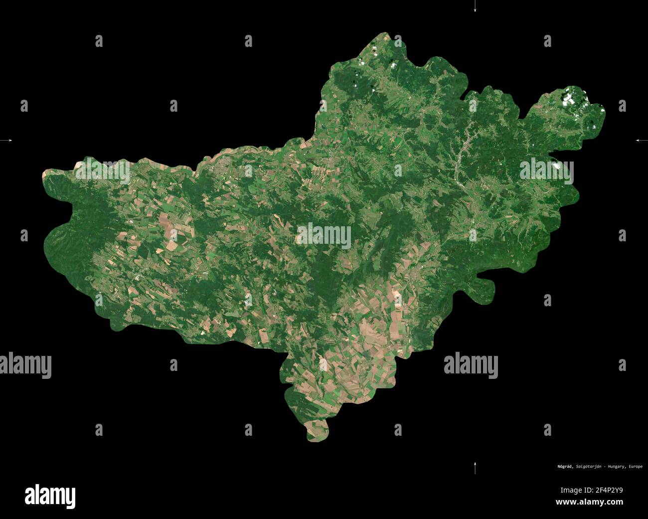 Nograd, county of Hungary. Sentinel-2 satellite imagery. Shape isolated ...