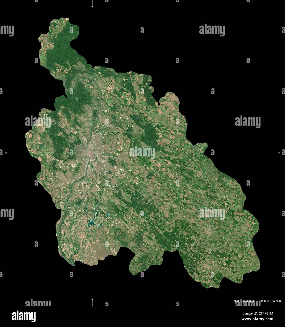 Pest, county of Hungary. Sentinel-2 satellite imagery. Shape isolated ...