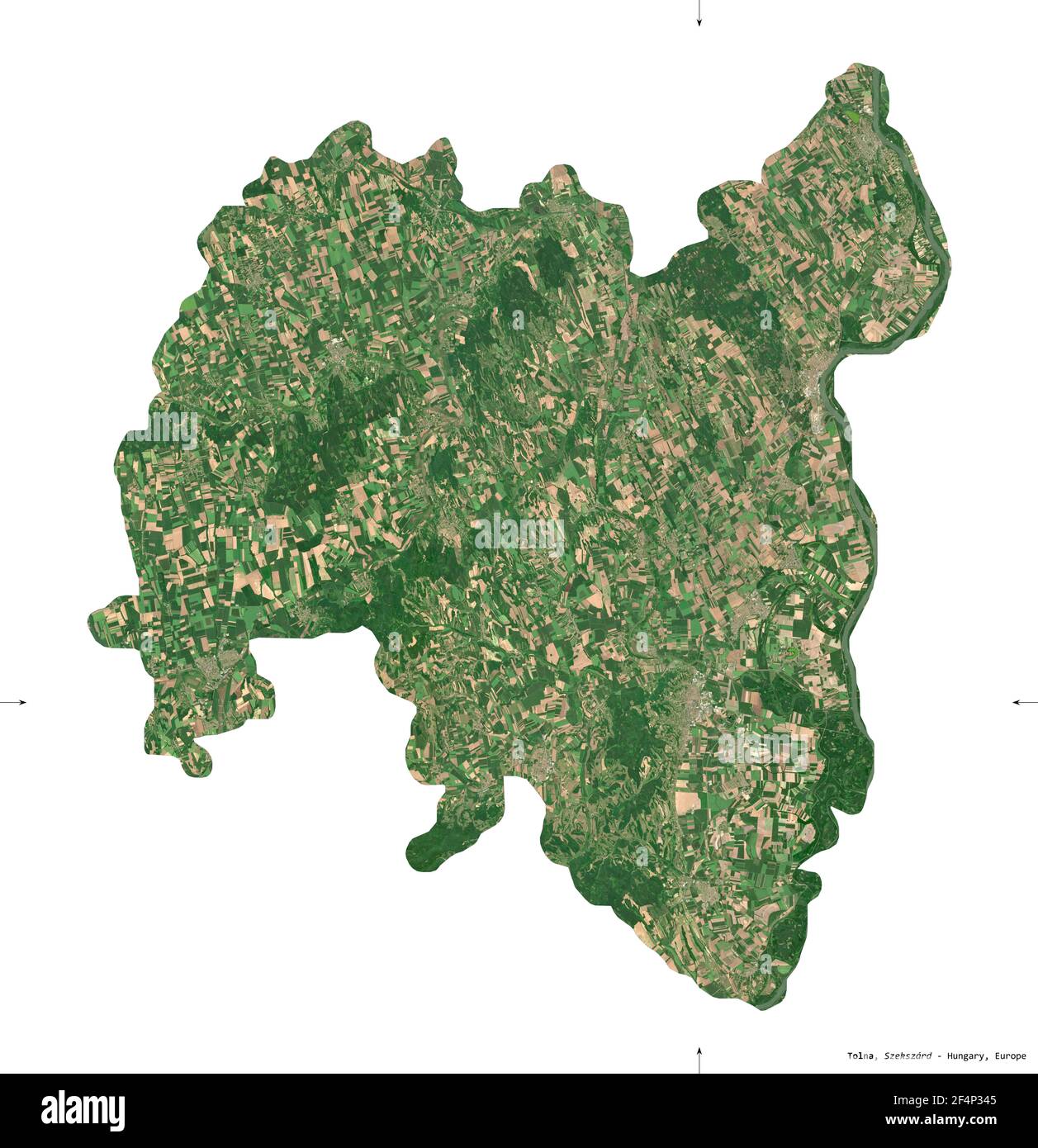 Tolna, county of Hungary. Sentinel-2 satellite imagery. Shape isolated ...