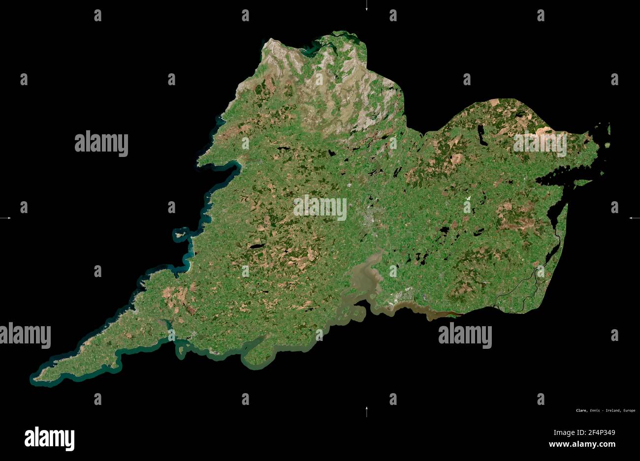 Clare, county of Ireland. Sentinel-2 satellite imagery. Shape isolated ...