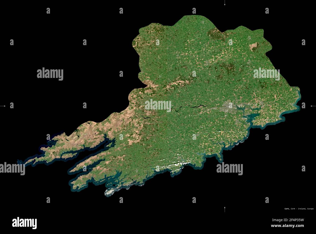 Cork, county of Ireland. Sentinel-2 satellite imagery. Shape isolated ...