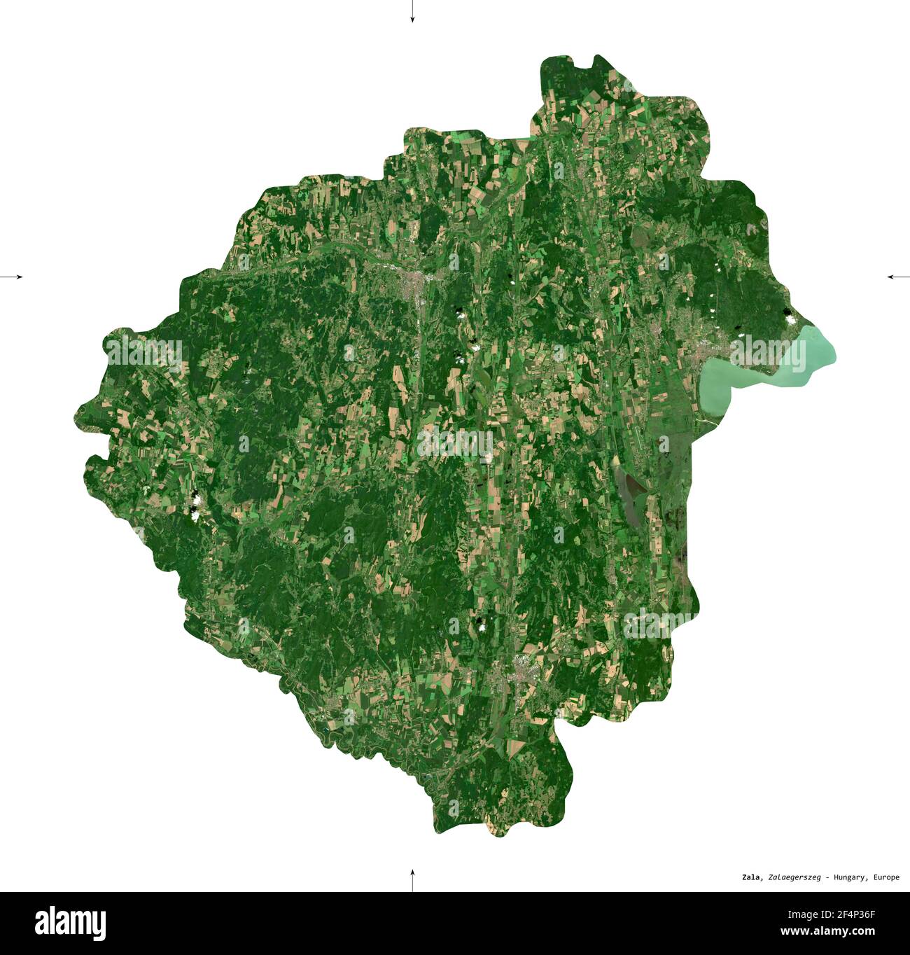 Zala, county of Hungary. Sentinel-2 satellite imagery. Shape isolated ...