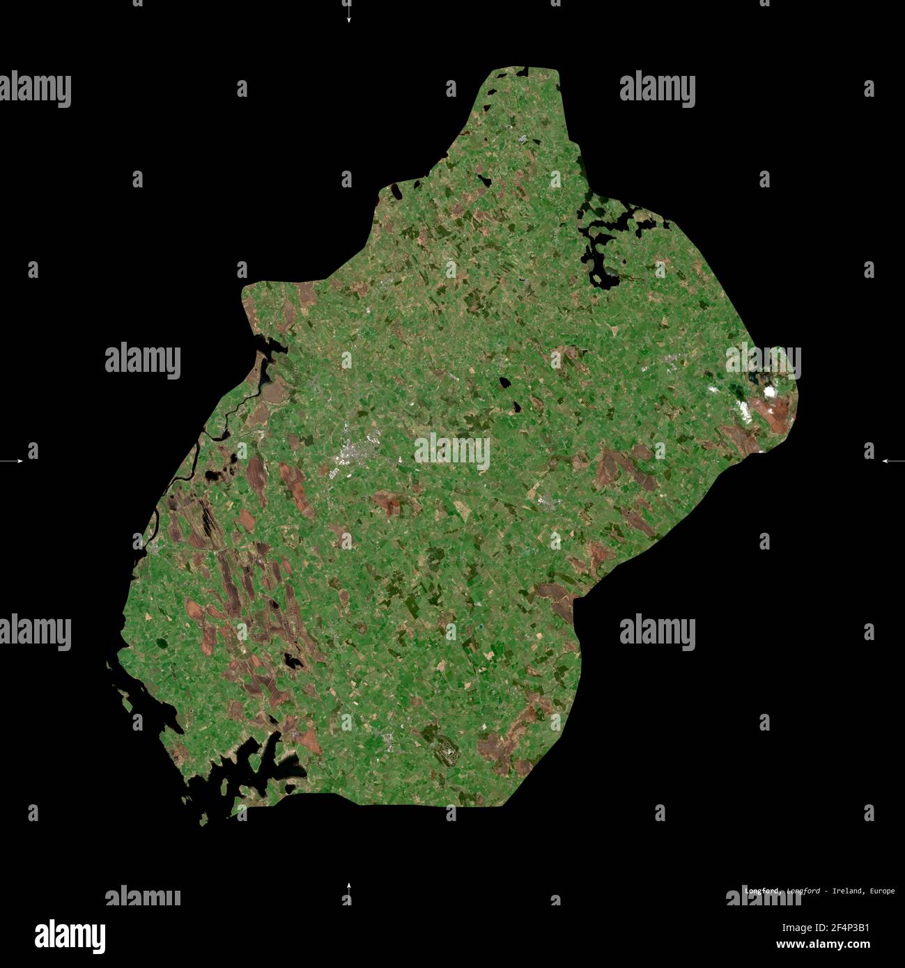 Longford, county of Ireland. Sentinel-2 satellite imagery. Shape ...