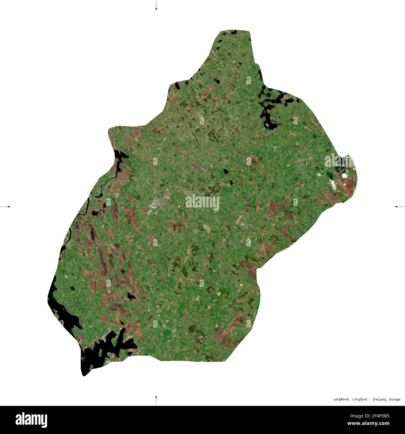 Longford, county of Ireland. Sentinel-2 satellite imagery. Shape ...