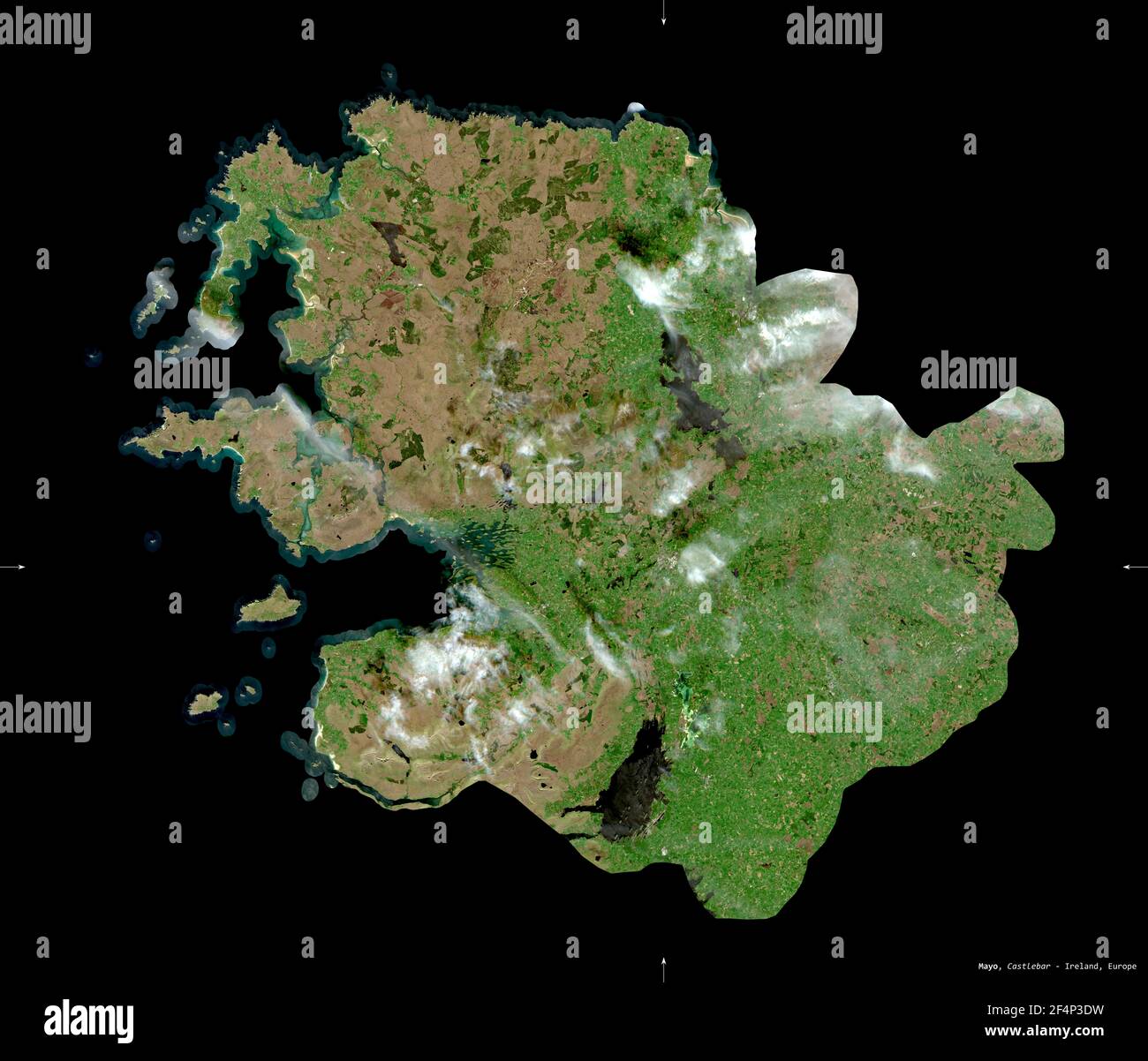 Mayo, county of Ireland. Sentinel-2 satellite imagery. Shape isolated ...