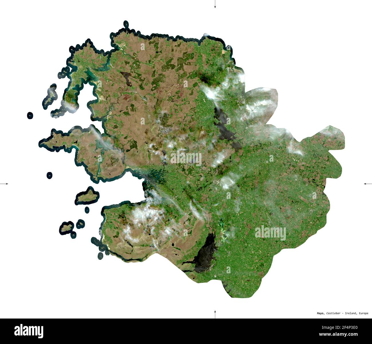 Mayo, county of Ireland. Sentinel-2 satellite imagery. Shape isolated ...