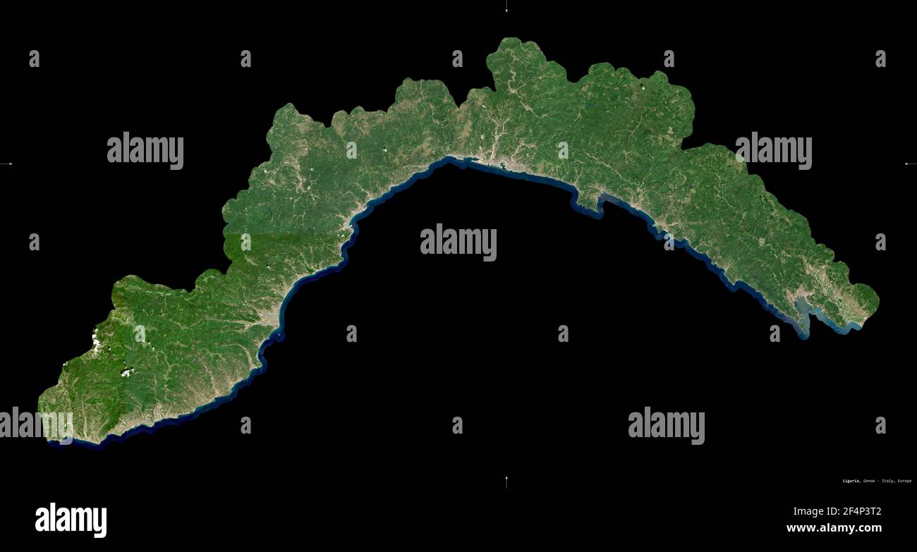 Liguria, region of Italy. Sentinel-2 satellite imagery. Shape isolated ...