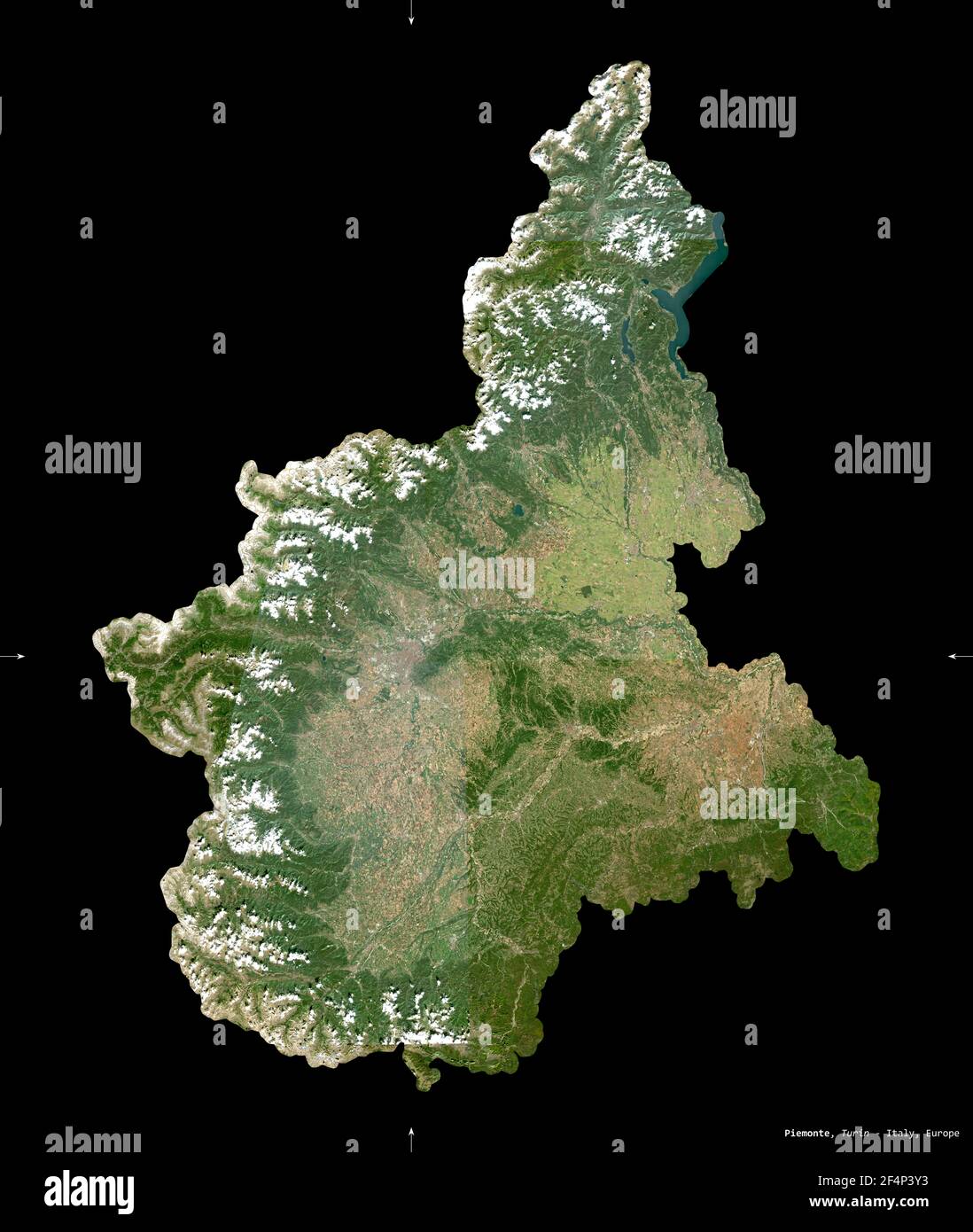 Piemonte, region of Italy. Sentinel-2 satellite imagery. Shape isolated ...