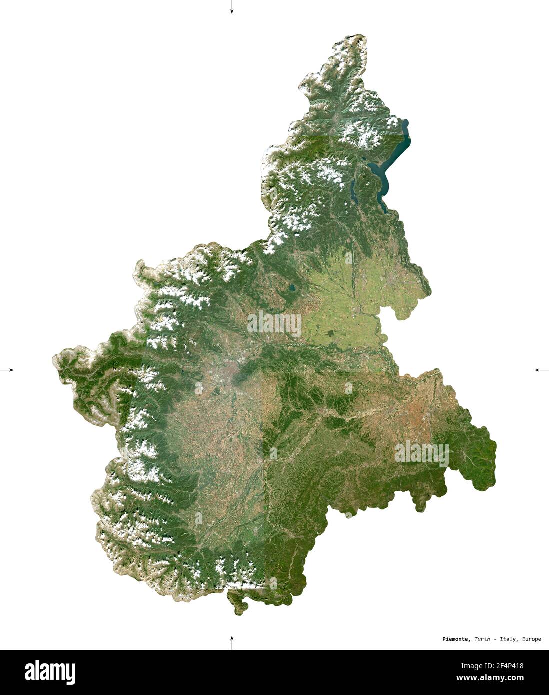 Piemonte, region of Italy. Sentinel-2 satellite imagery. Shape isolated ...