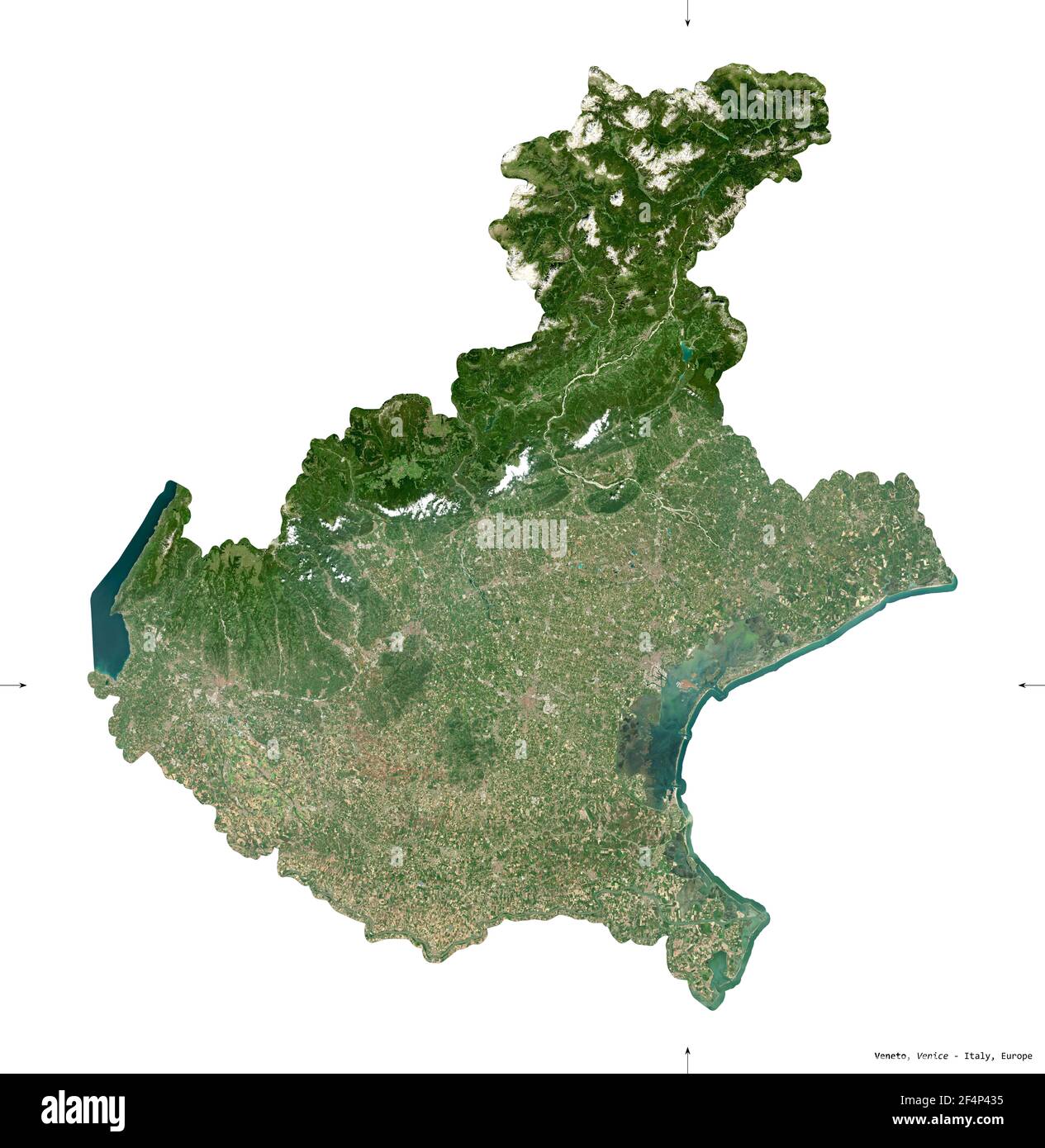Veneto, region of Italy. Sentinel-2 satellite imagery. Shape isolated ...
