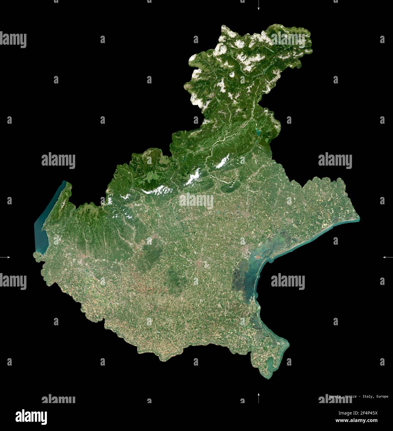 Veneto, region of Italy. Sentinel-2 satellite imagery. Shape isolated ...