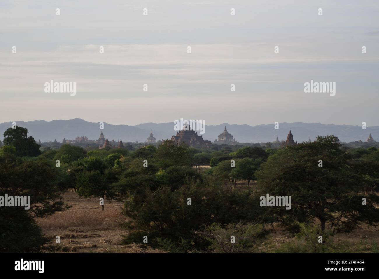 BAGAN, NYAUNG-U, MYANMAR - 3 JANUARY 2020: The top of old and ...