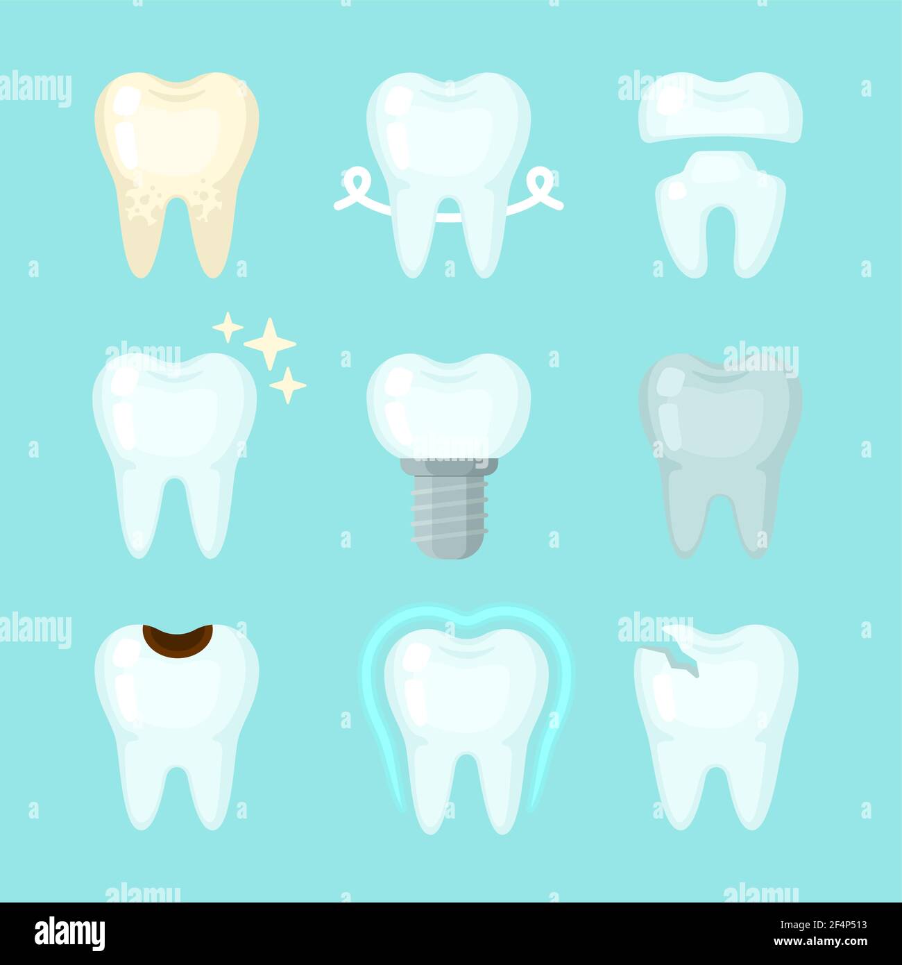 Cute teeth colorful vector set with different tooth conditions Stock ...